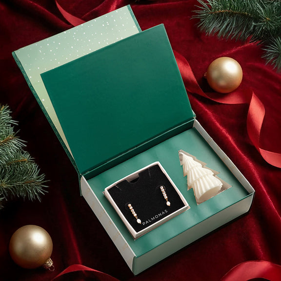 Carol Crystal - Gold Earrings Christmas Gift Box - PALMONAS
