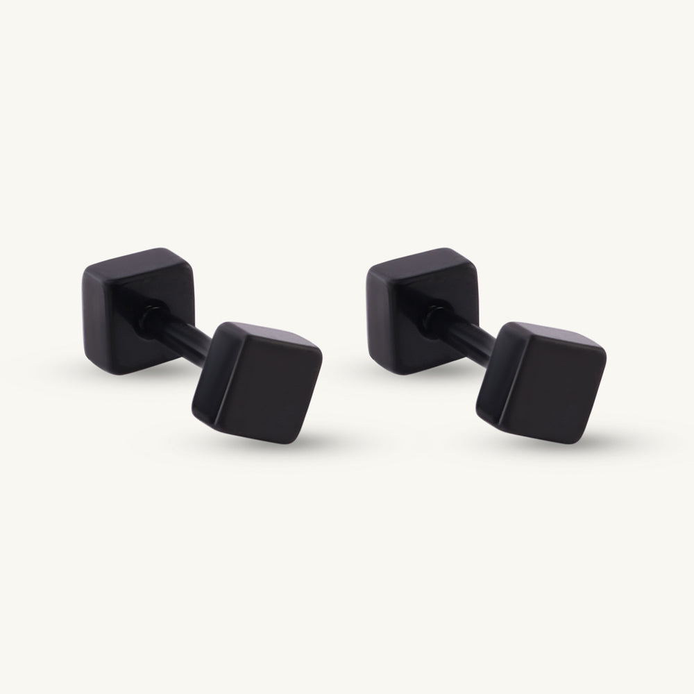 Glossy Black Square Dumbbell Studs – PALMONAS