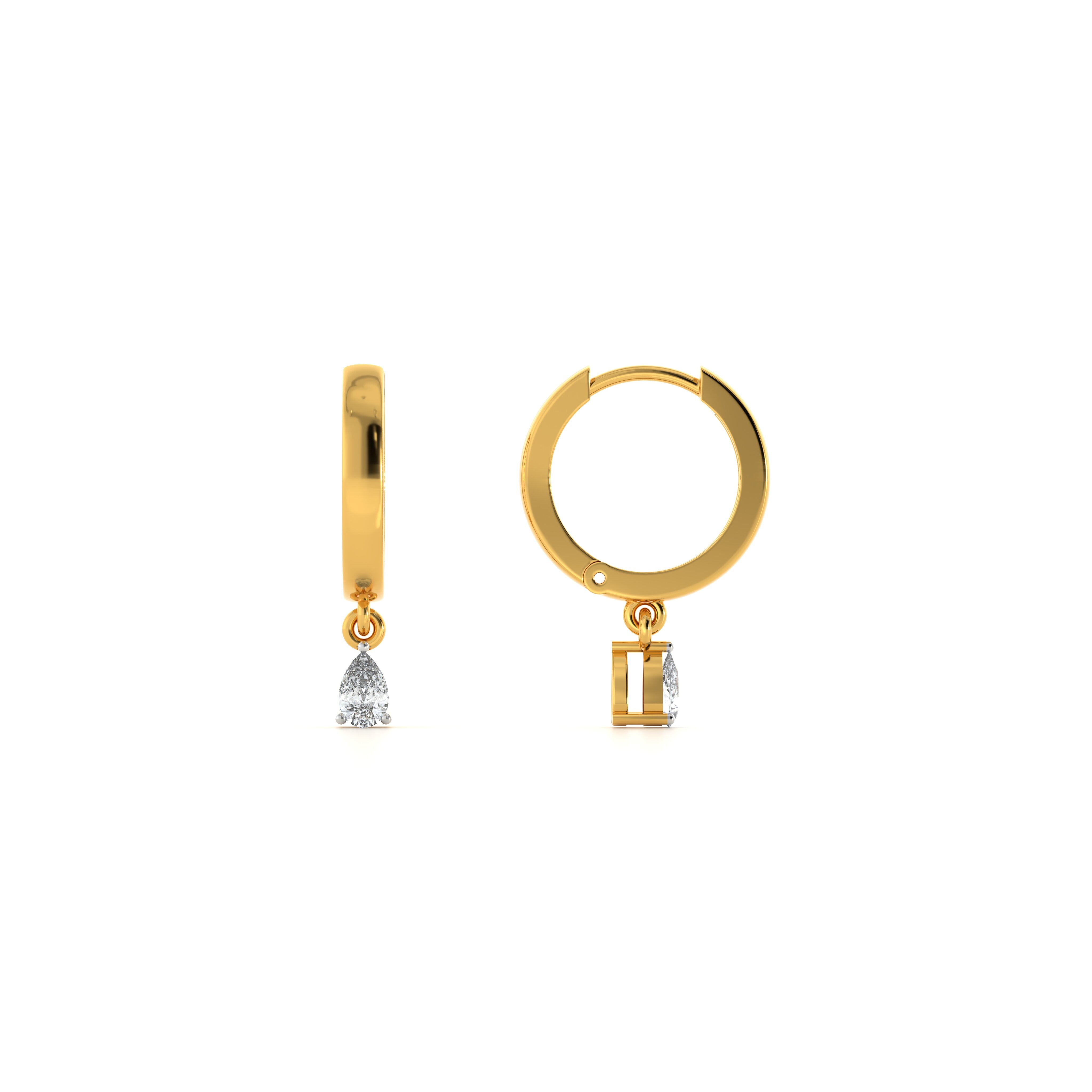 Stone Drop Dangle Hoop 9KT Gold Laboratory Grown Diamond Earrings ...