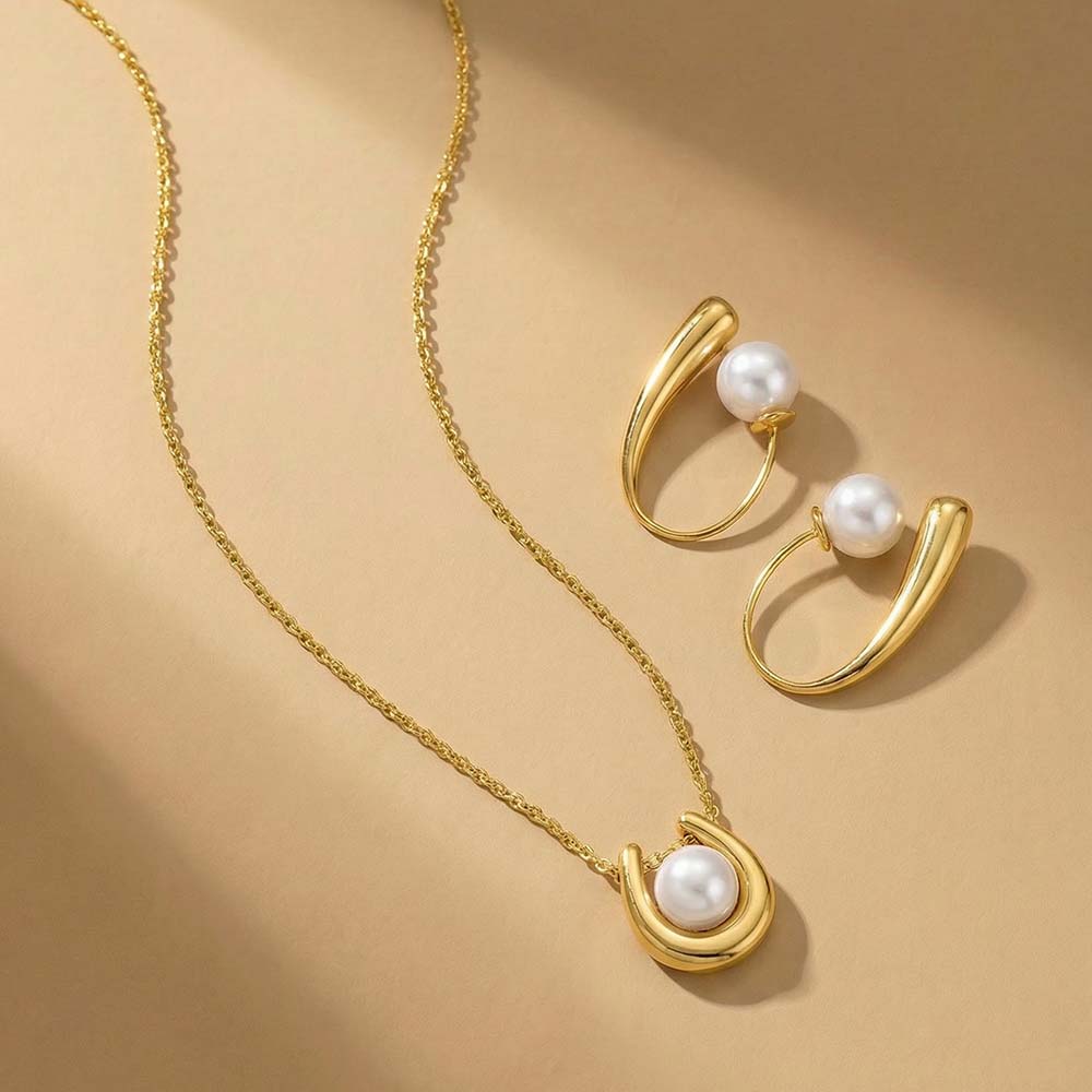 Ivory Pearl Curve Jewellery Set – PALMONAS