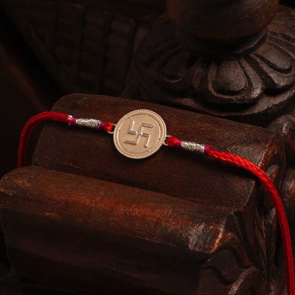 Swastik Saga 0.01 Carat Lab-Grown Diamond 999 Silver Coin Rakhi – PALMONAS